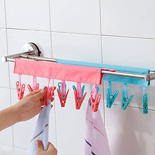 TamBee Bathroom Racks Cloth Hanger Clothespin Travel Portable Folding Cloth Socks Drying Hanger with 6 Clips Pack of 3 (Red, Black, Rose red)