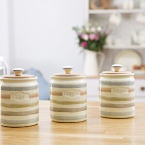 KitchenCraft Classic Collection Striped Ceramic Coffee Storage Jar, 800 ml (28 fl oz) - Cream