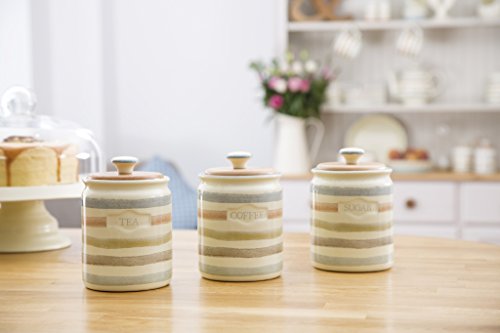 KitchenCraft Classic Collection Striped Ceramic Coffee Storage Jar, 800 ml (28 fl oz) - Cream