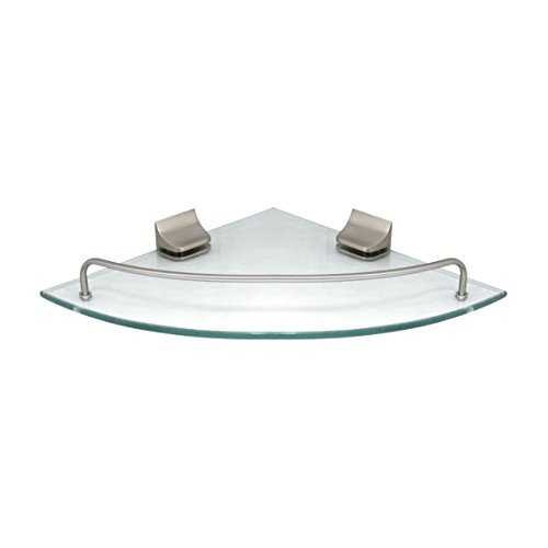 MODONA Corner Glass Shelf with Rail – Satin Nickel – 5 Year Warrantee