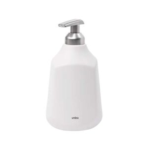 umbra corsa white hand liquid soap pump dispenser - modern matte ceramic with soft-touch finish refillable foaming container for bathroom, kitchen - wide mouth for easy refilling