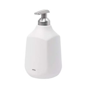 Umbra Corsa White Hand Liquid Soap Pump Dispenser - Modern Matte Ceramic With Soft-Touch Finish Refillable Foaming Container for Bathroom, Kitchen - Wide Mouth for Easy Refilling