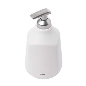 Umbra Corsa White Hand Liquid Soap Pump Dispenser - Modern Matte Ceramic With Soft-Touch Finish Refillable Foaming Container for Bathroom, Kitchen - Wide Mouth for Easy Refilling