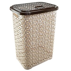 uniware 60 lt hollow design clothes hamper laundry basket, made in turkey, beige (1, beige/brown)