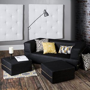 jaxx zipline denim convertible sleeper loveseat & ottomans, black