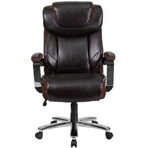 Flash Furniture Big & Tall Office Chair | Brown LeatherSoft Executive Swivel Office Chair with Headrest and Wheels