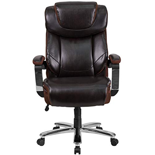 Flash Furniture Big & Tall Office Chair | Brown LeatherSoft Executive Swivel Office Chair with Headrest and Wheels