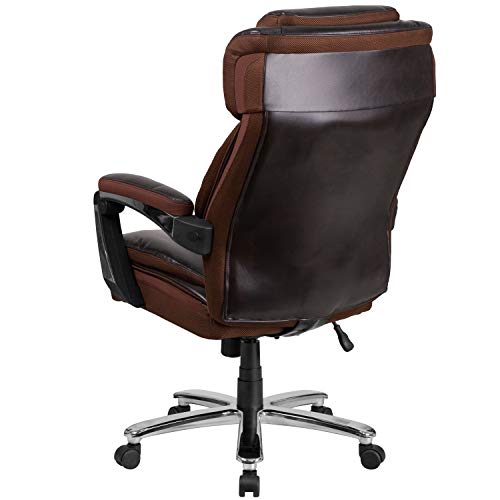 Flash Furniture Big & Tall Office Chair | Brown LeatherSoft Executive Swivel Office Chair with Headrest and Wheels