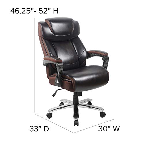 Flash Furniture Big & Tall Office Chair | Brown LeatherSoft Executive Swivel Office Chair with Headrest and Wheels