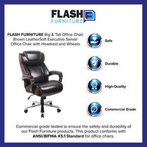 Flash Furniture Big & Tall Office Chair | Brown LeatherSoft Executive Swivel Office Chair with Headrest and Wheels