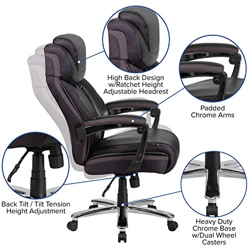 Flash Furniture HERCULES Series Big & Tall 500 lb. Rated Black LeatherSoft Executive Swivel Ergonomic Office Chair with Adjustable Headrest