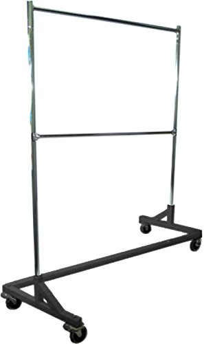 Only Hangers Commercial Grade Double Bar Rolling Z Rack with Nesting Black Base