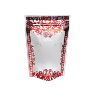 100pcs matte red & silver border royal crown flower design stand-up zip seal bags 10x15cm (3.9x5.9")