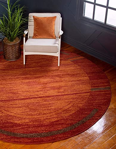 Unique Loom Autumn Collection Modern Contemporary Casual Abstract Area Rug, Round 3' 3 x 3' 3, Terracotta/Burgundy Border