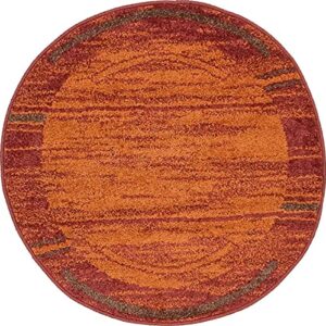 Unique Loom Autumn Collection Modern Contemporary Casual Abstract Area Rug, Round 3' 3 x 3' 3, Terracotta/Burgundy Border