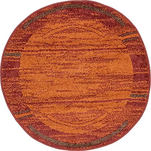 Unique Loom Autumn Collection Modern Contemporary Casual Abstract Area Rug, Round 3' 3 x 3' 3, Terracotta/Burgundy Border