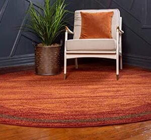 Unique Loom Autumn Collection Modern Contemporary Casual Abstract Area Rug, Round 3' 3 x 3' 3, Terracotta/Burgundy Border