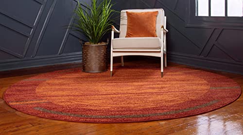 Unique Loom Autumn Collection Modern Contemporary Casual Abstract Area Rug, Round 3' 3 x 3' 3, Terracotta/Burgundy Border