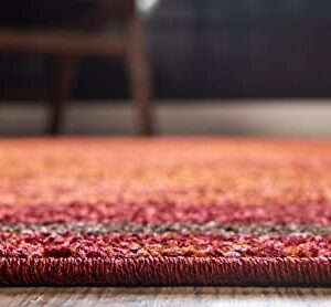 Unique Loom Autumn Collection Modern Contemporary Casual Abstract Area Rug, Round 3' 3 x 3' 3, Terracotta/Burgundy Border