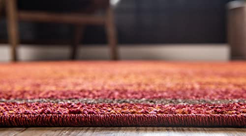 Unique Loom Autumn Collection Modern Contemporary Casual Abstract Area Rug, Round 3' 3 x 3' 3, Terracotta/Burgundy Border