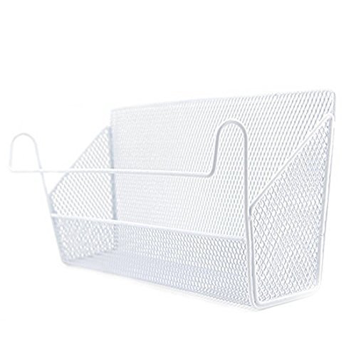 Haoun Bedside Hanging Storage Basket Office Desk Dormitory Iron Mesh Origanizer Caddy for Book Phone Magazine Holder (White)