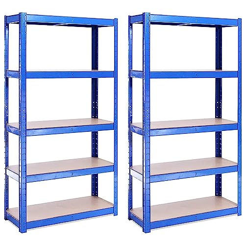 G-Rack | 5 Tier Garage Shelving Units | Metal Shelving Storage | Heavy-Duty Organization Racks | Adjustable Shelves | 2000LB Capacity | Ideal for Workshop, Shed, Office - 59D x 30W x 12H (Blue)