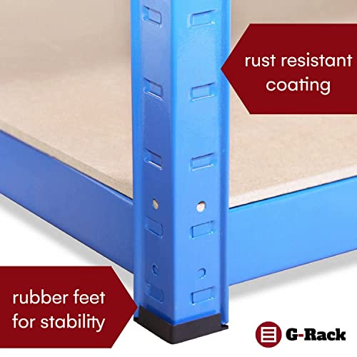 G-Rack | 5 Tier Garage Shelving Units | Metal Shelving Storage | Heavy-Duty Organization Racks | Adjustable Shelves | 2000LB Capacity | Ideal for Workshop, Shed, Office - 59D x 30W x 12H (Blue)