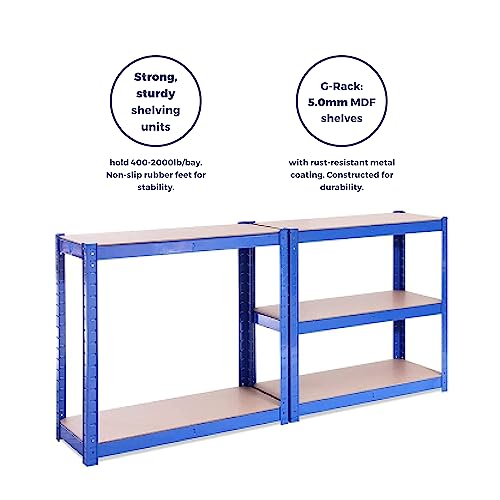 G-Rack | 5 Tier Garage Shelving Units | Metal Shelving Storage | Heavy-Duty Organization Racks | Adjustable Shelves | 2000LB Capacity | Ideal for Workshop, Shed, Office - 59D x 30W x 12H (Blue)