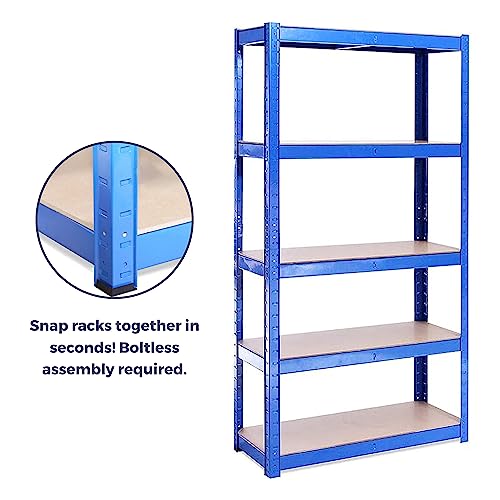 G-Rack | 5 Tier Garage Shelving Units | Metal Shelving Storage | Heavy-Duty Organization Racks | Adjustable Shelves | 2000LB Capacity | Ideal for Workshop, Shed, Office - 59D x 30W x 12H (Blue)