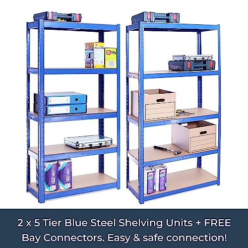 G-Rack | 5 Tier Garage Shelving Units | Metal Shelving Storage | Heavy-Duty Organization Racks | Adjustable Shelves | 2000LB Capacity | Ideal for Workshop, Shed, Office - 59D x 30W x 12H (Blue)