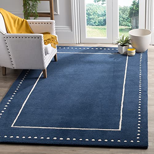 SAFAVIEH Bella Collection Area Rug - 8' x 10', Navy Blue & Ivory, Handmade Dotted Border Wool, Ideal for High Traffic Areas in Living Room, Bedroom (BEL151G)