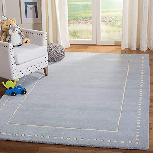 SAFAVIEH Bella Collection Area Rug - 8' x 10', Navy Blue & Ivory, Handmade Dotted Border Wool, Ideal for High Traffic Areas in Living Room, Bedroom (BEL151G)