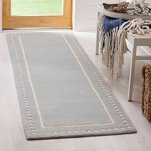 SAFAVIEH Bella Collection Area Rug - 8' x 10', Navy Blue & Ivory, Handmade Dotted Border Wool, Ideal for High Traffic Areas in Living Room, Bedroom (BEL151G)