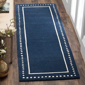 SAFAVIEH Bella Collection Area Rug - 8' x 10', Navy Blue & Ivory, Handmade Dotted Border Wool, Ideal for High Traffic Areas in Living Room, Bedroom (BEL151G)