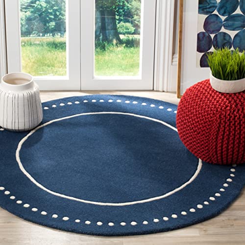 SAFAVIEH Bella Collection Area Rug - 8' x 10', Navy Blue & Ivory, Handmade Dotted Border Wool, Ideal for High Traffic Areas in Living Room, Bedroom (BEL151G)