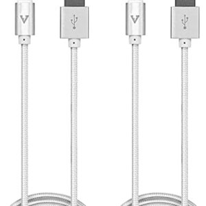 vCharged 12 FT Longest 2 Pack MFi Certified Lightning Cable Nylon Braided USB Long iPhone Charger for Apple iPhone 14 Pro Max, 13, 12, 11/Mini/XR, XS, X, 8, 7, 6, iPad, Airpods, Updated Cables - White