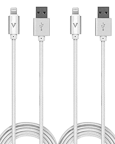 vCharged 12 FT Longest 2 Pack MFi Certified Lightning Cable Nylon Braided USB Long iPhone Charger for Apple iPhone 14 Pro Max, 13, 12, 11/Mini/XR, XS, X, 8, 7, 6, iPad, Airpods, Updated Cables - White