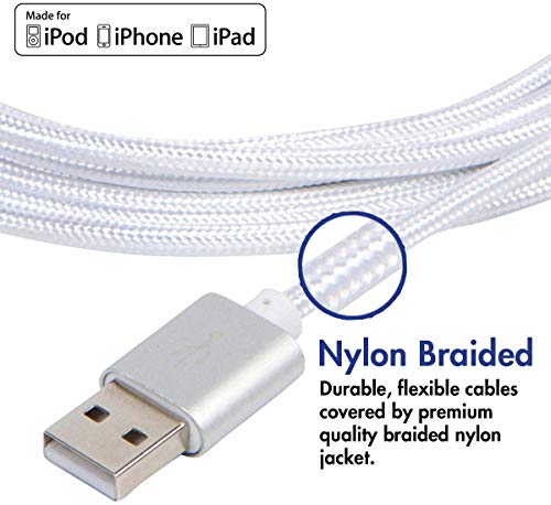 vCharged 12 FT Longest 2 Pack MFi Certified Lightning Cable Nylon Braided USB Long iPhone Charger for Apple iPhone 14 Pro Max, 13, 12, 11/Mini/XR, XS, X, 8, 7, 6, iPad, Airpods, Updated Cables - White