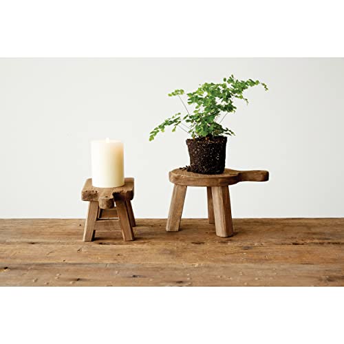 Creative Co-Op Round Shaped Riser with Handle Wood Pedestal, Small, Natural