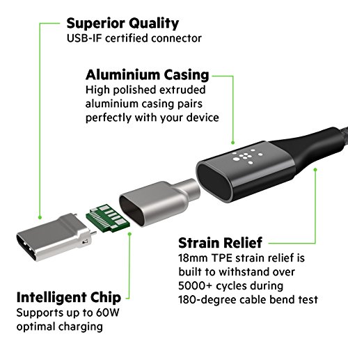 Belkin MIXIT DuraTek Kevlar USB-C (USB Type C) to USB-C Cable, 4 Feet (Silver)