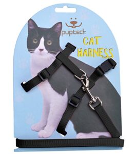 pupteck adjustable cat harness nylon strap collar with leash black