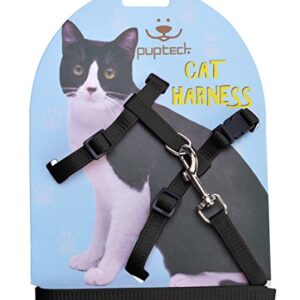 PUPTECK Adjustable Cat Harness Nylon Strap Collar with Leash Black