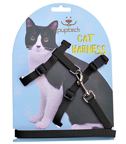 PUPTECK Adjustable Cat Harness Nylon Strap Collar with Leash Black