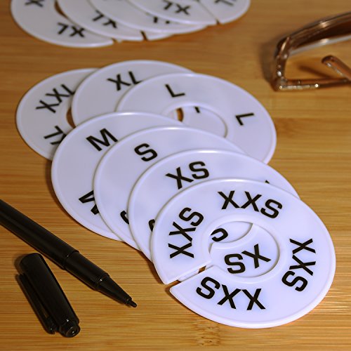 eBoot 40 Pieces Round Clothing Dividers Rack Size Closet Dividers White and Black with Marker Pen, Blank and Size XXS to XXL