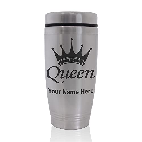 SkunkWerkz Commuter Travel Mug, Queen Crown, Personalized Engraving Included