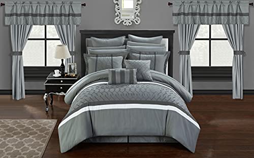 Chic Home Dinah 24 Piece Bed in a Bag Comforter Set, Queen, Grey