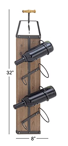 Deco 79 Industrial Wood Rectangle Wall Wine Rack, 8" x 5" x 32", Brown