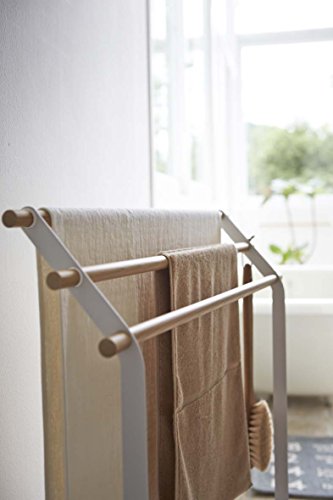 Stainless Steel & Wood Free Standing Drying Towel Rack in White Finish