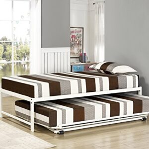 Kings Brand Furniture Twin Size White Metal Platform Bed With Pop Up Trundle