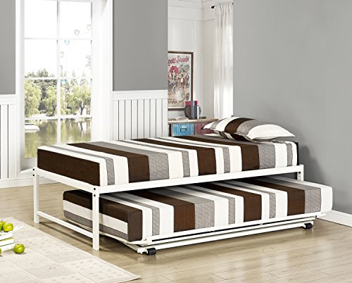 Kings Brand Furniture Twin Size White Metal Platform Bed With Pop Up Trundle